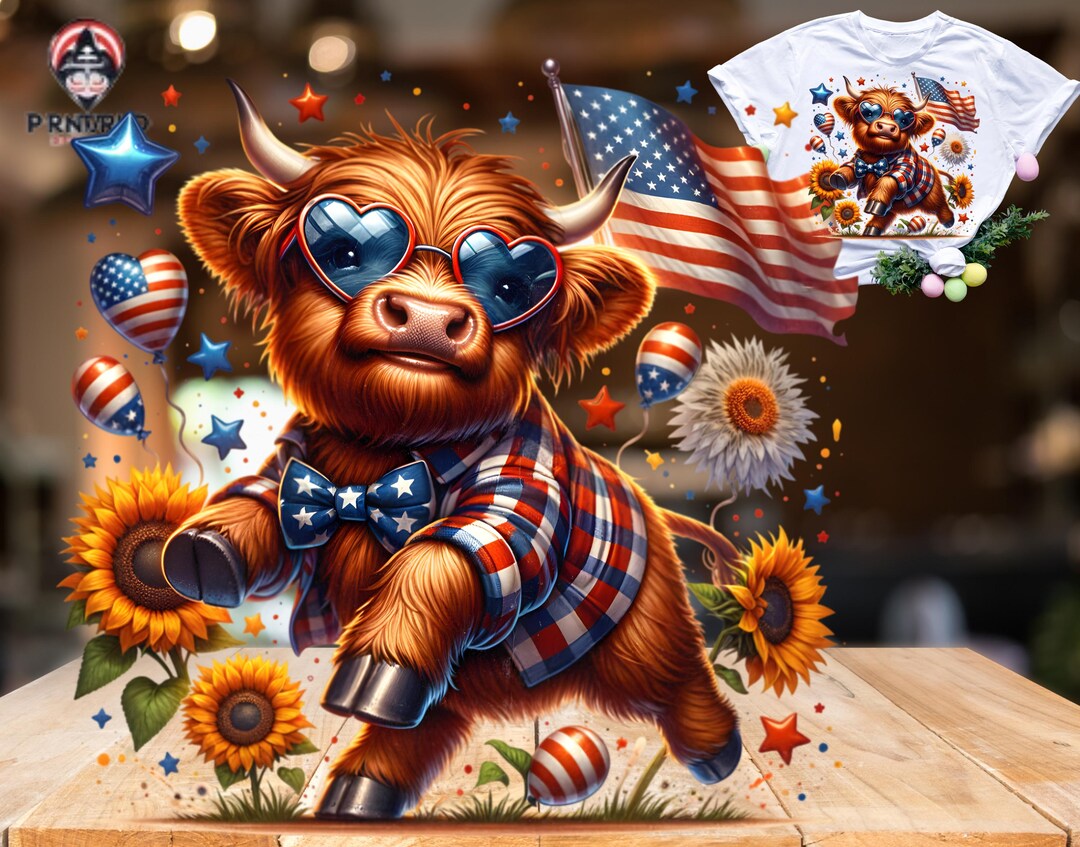 July 4th Highland Heifer Flowers Cow Png Svg,merica Funny Cute Baby Cow ...