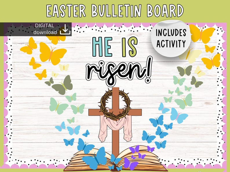 He is Risen Easter Bulletin Board: Christian Classroom Decor (digital ...