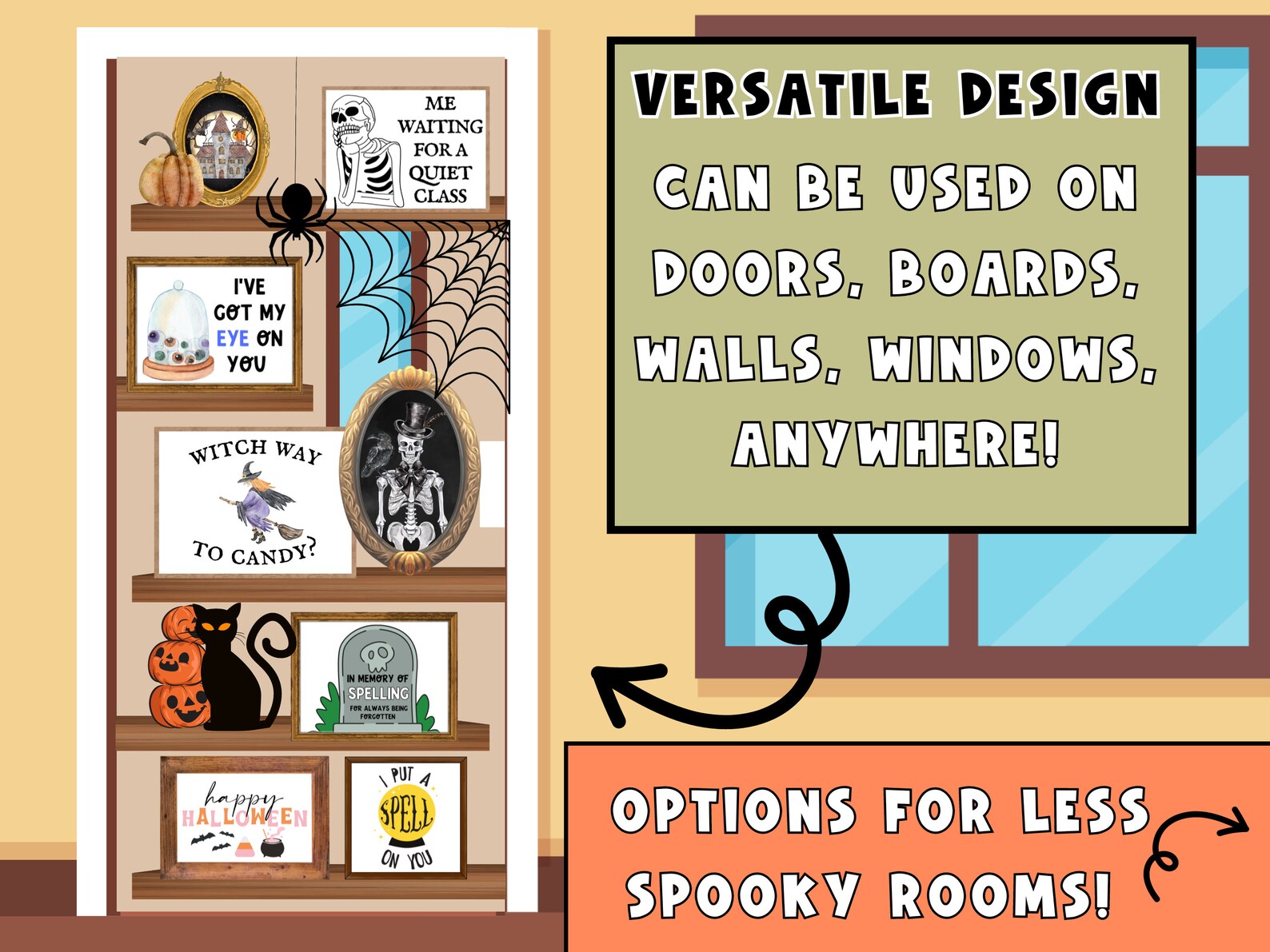 Halloween Shelves Bulletin Board | Spooky Classroom Decor | Halloween ...