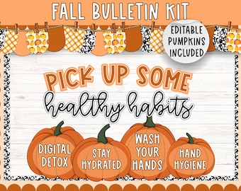 Fall Health Bulletin Board Kit: Editable Pumpkin Theme (digital ...