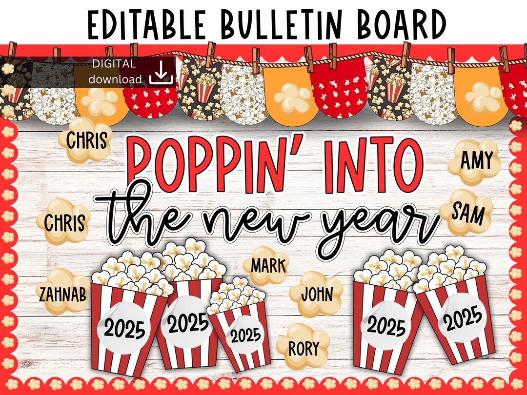 New Year Bulletin Board | Popcorn Bulletin Board | New Year Classroom ...