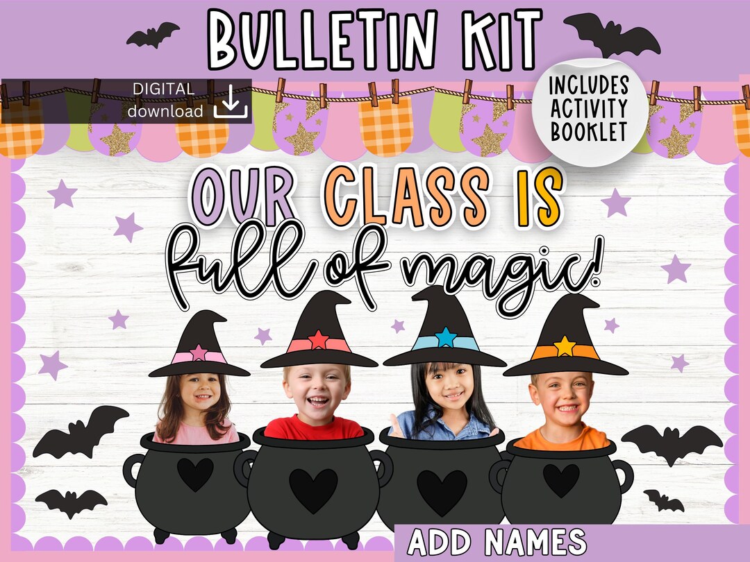 Halloween Bulletin Board Kit: Witch Classroom Decor, Editable Name Tags ...