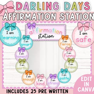 Coquette Classroom Affirmation Station: Mental Health Decor (printable ...