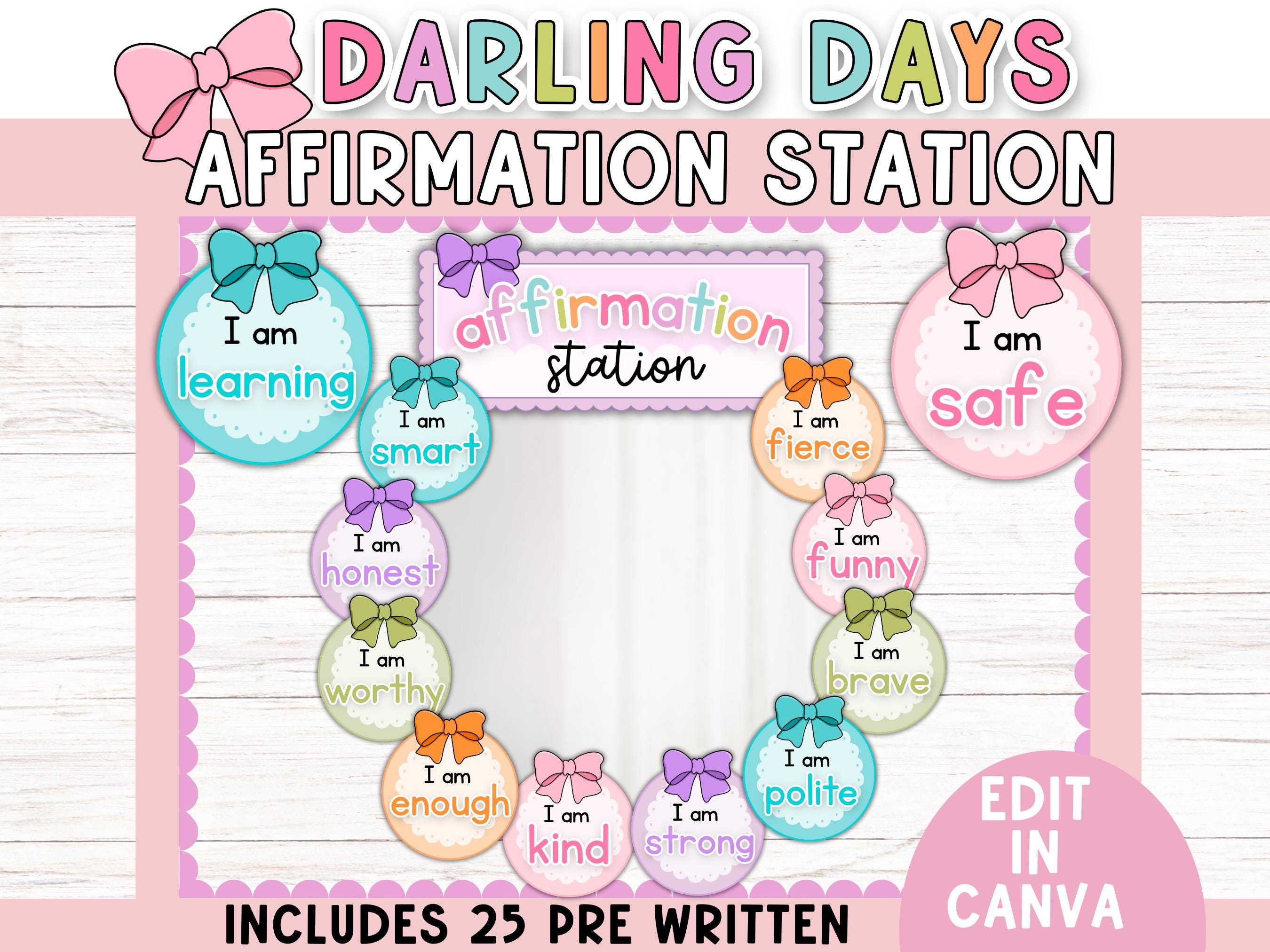 Coquette Classroom Affirmation Station: Mental Health Decor (printable ...