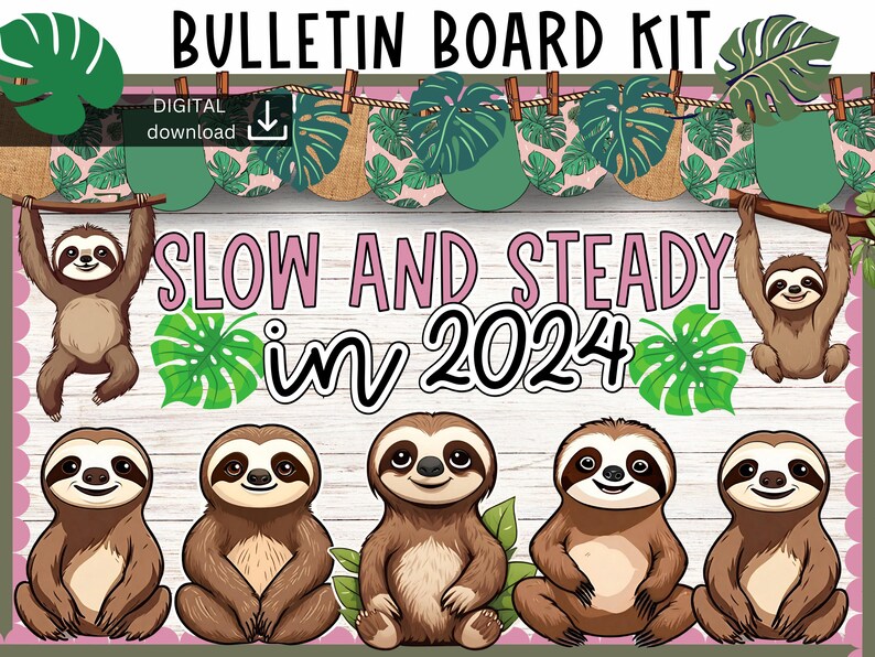 New Year Bulletin Board | January Classroom Decor | Sloth Bulletin ...