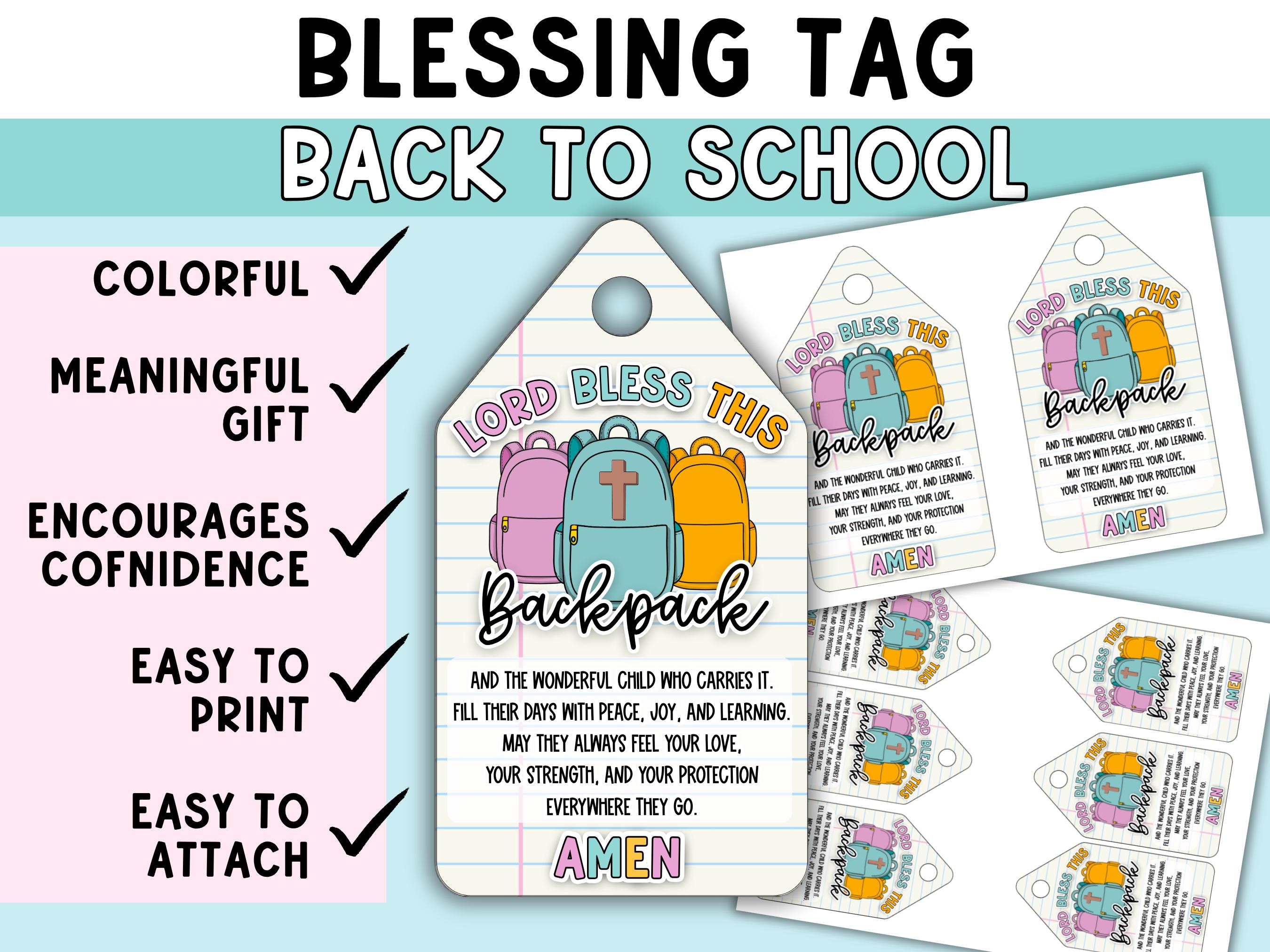 Printable Backpack Blessing Tags, First Day of School Prayer, Backpack ...