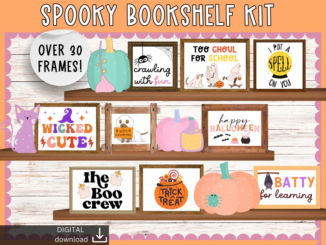 Halloween Shelves Bulletin Board | Cute Spooky Bulletin Board | Quotes ...