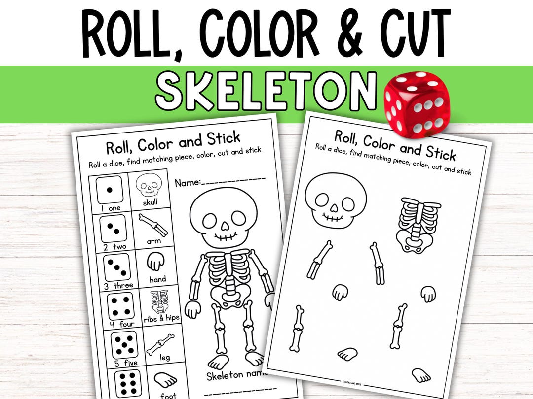 Skeleton Roll Color & Cut Game: Halloween Math Activity (PDF) - Etsy