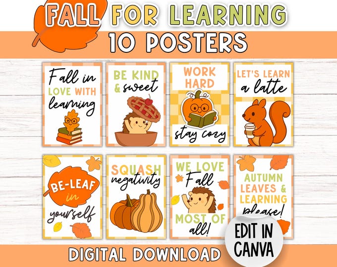 Fall Classroom Posters: Woodland Animals, Motivational Quotes (digital ...