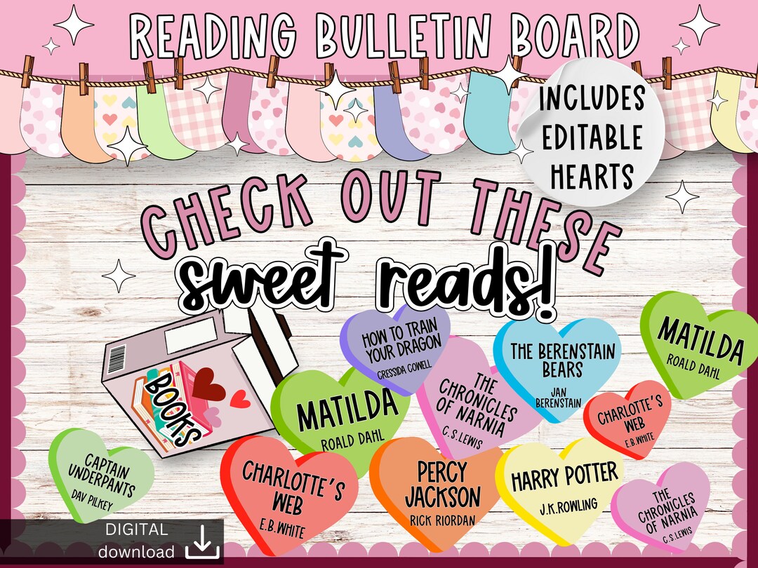Library Valentine Bulletin Board Love Hearts Bulletin Kit Reading ...