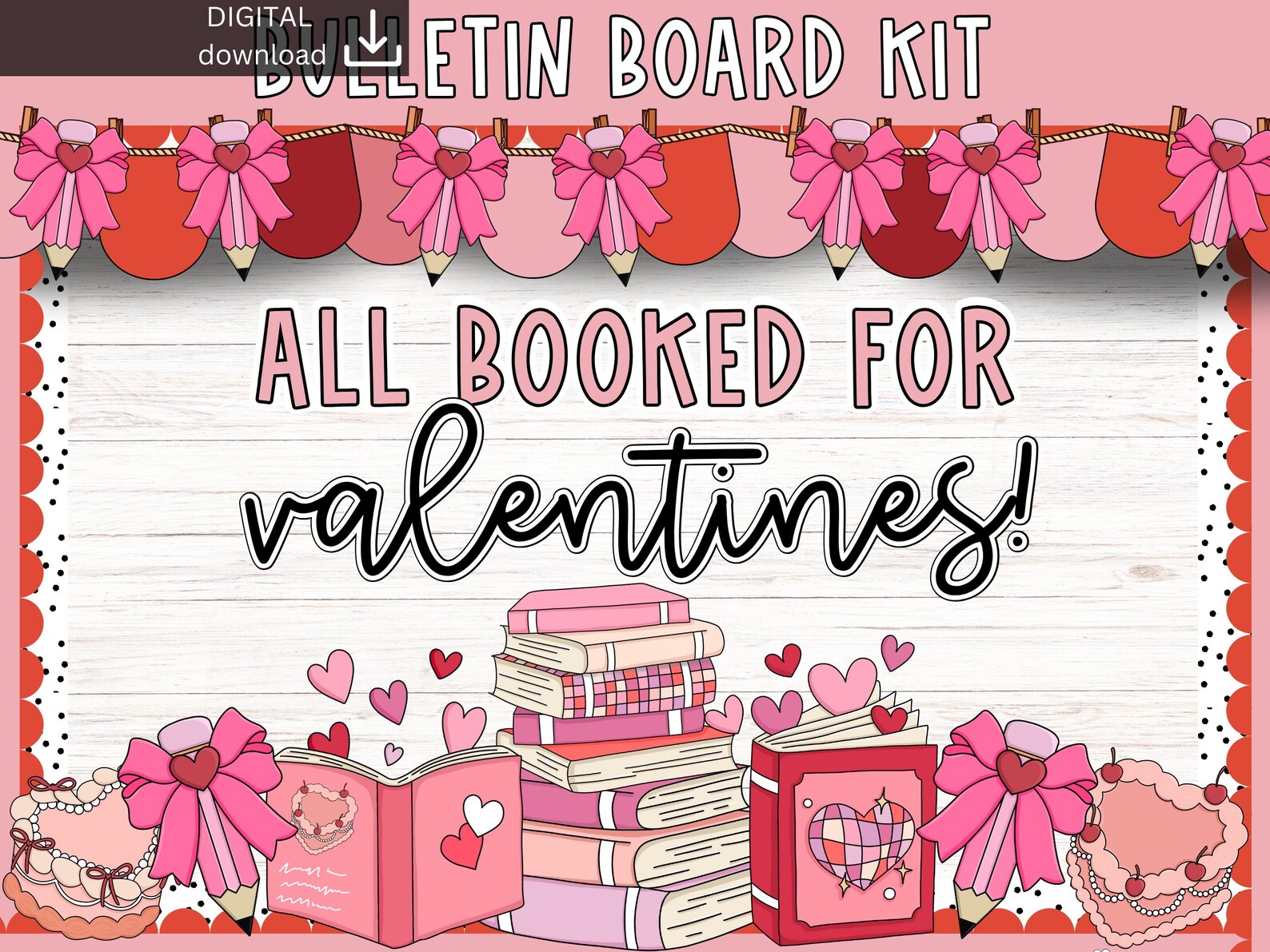 Library Valentine Bulletin Board | Books Bulletin Kit | Reading ...