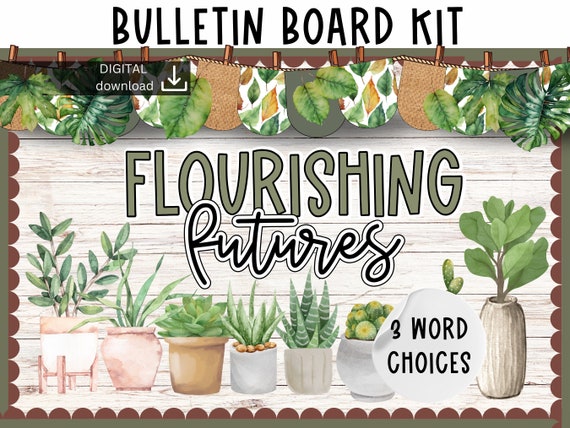 Bulletin Board Decorations Plant Bulletin Board Kit Boho Neutral Plant ...