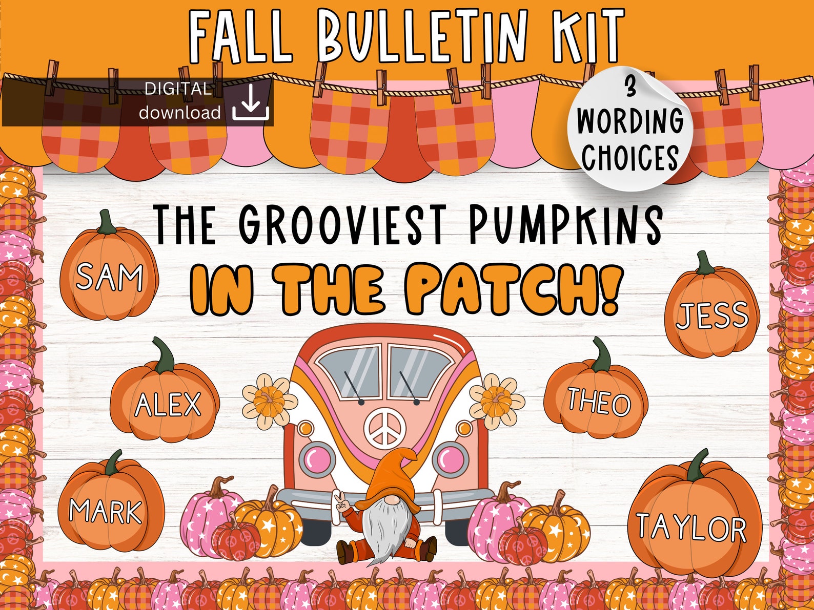 Groovy Fall Bulletin Board Kit | Retro Pumpkin Bulletin Board | Groovy ...