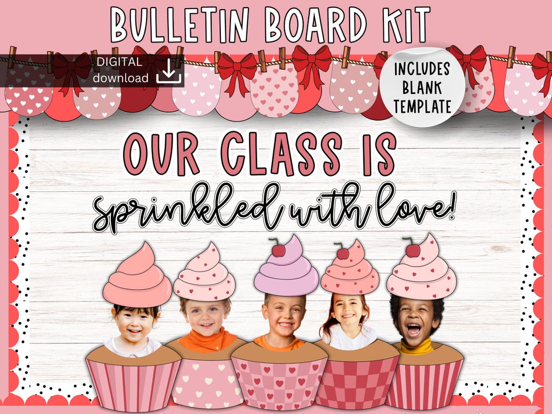 Valentine Bulletin Board | Cupcakes Bulletin Kit | Cute Display Decor ...