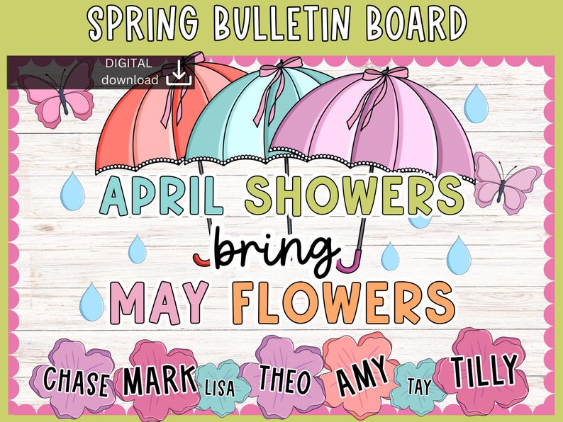 Spring Bulletin Board | April Showers Bulletin | Coquette Classroom ...