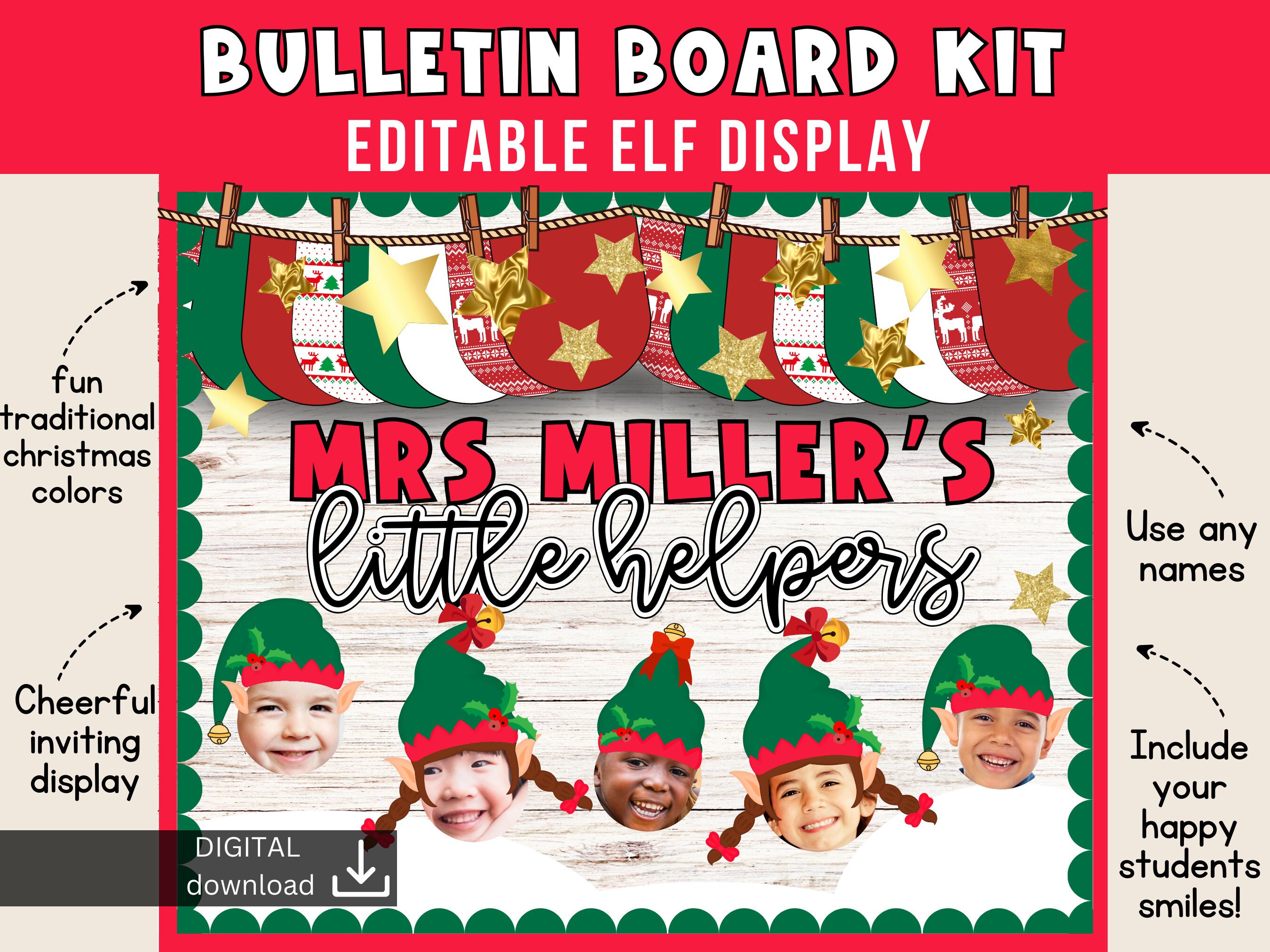 Elf Bulletin Board | Christmas Classroom Decor Printable | Little ...