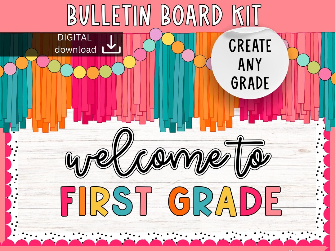 Groovy Classroom Bulletin Board Kit: Welcome Banner, Editable Name Tags ...