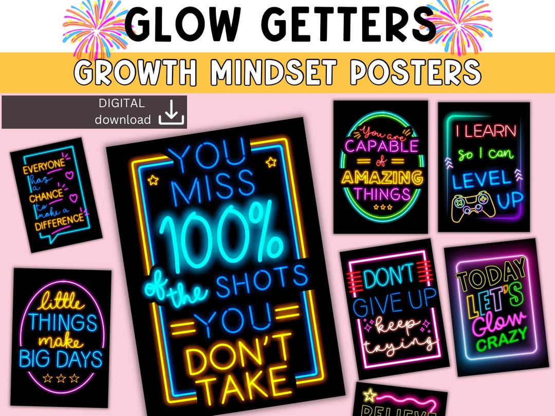 Neon Growth Mindset Posters: Inspirational Classroom Decor (digital ...