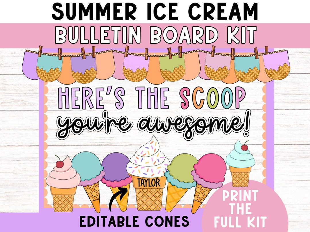 Ice Cream Summer Bulletin Board Kit: Editable Classroom Decor (digital ...