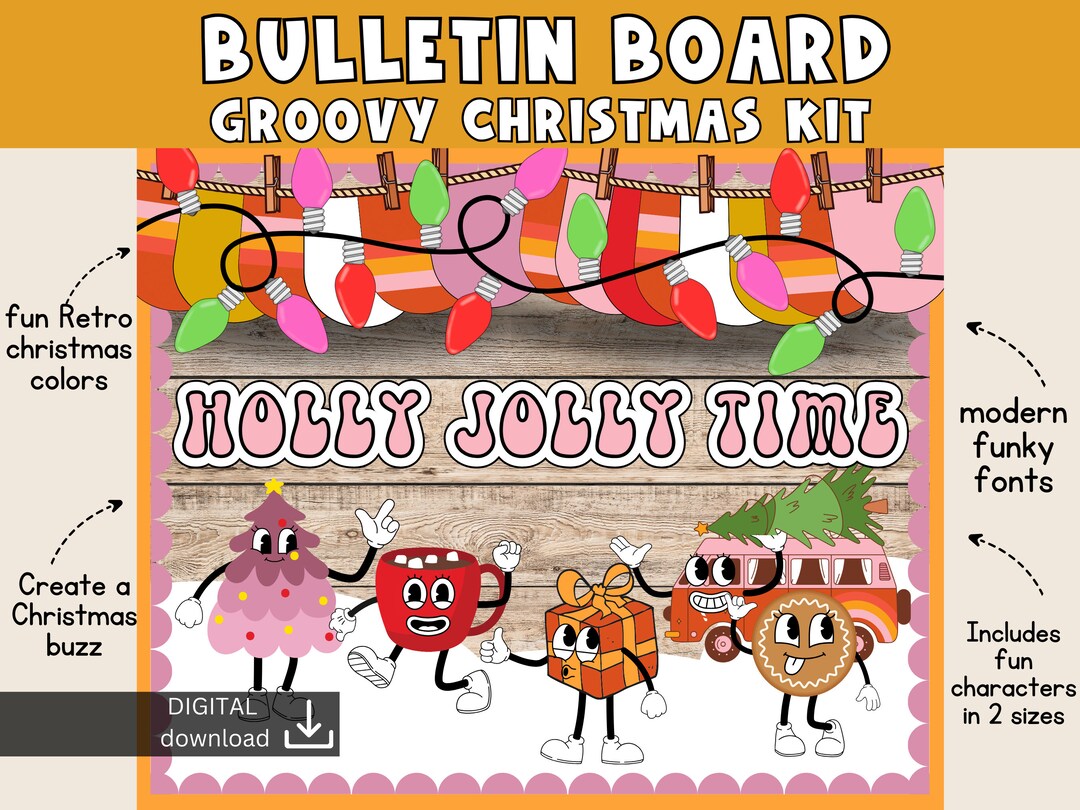 Retro Bulletin Board | Groovy Bulletin Board Decor | Christmas Bulletin ...