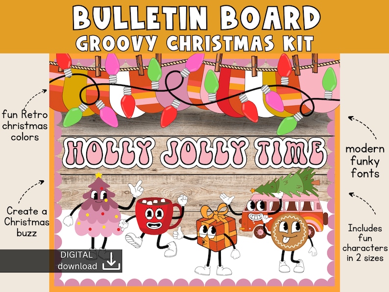 Retro Bulletin Board | Groovy Bulletin Board Decor | Christmas Bulletin ...