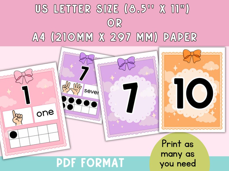 Pastel Number Posters 1-10: ASL, Tens Frame, Classroom Math (PDF ...