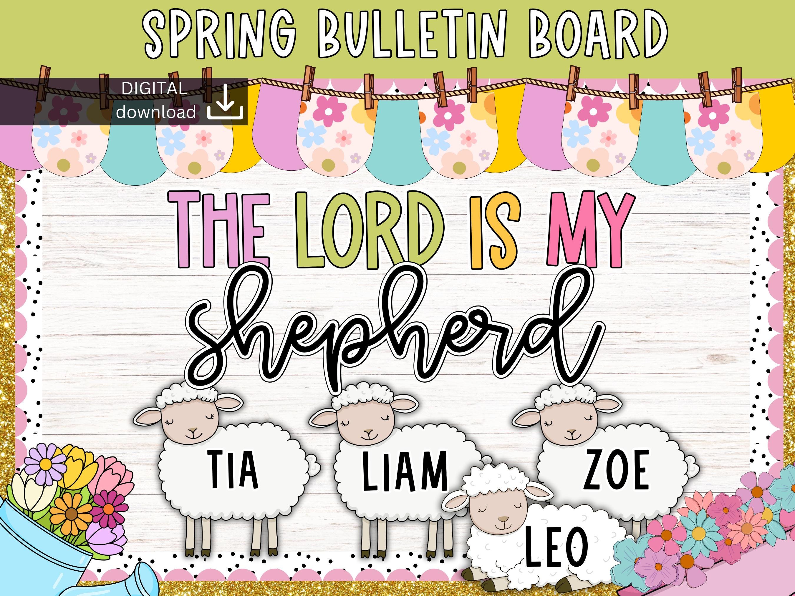 The Lord is My Shepherd Bulletin Kit | Spring Christian Bulletin Board ...