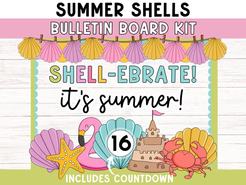 Summer Shells Bulletin Board Kit: Seaside Vacation Countdown (digital ...