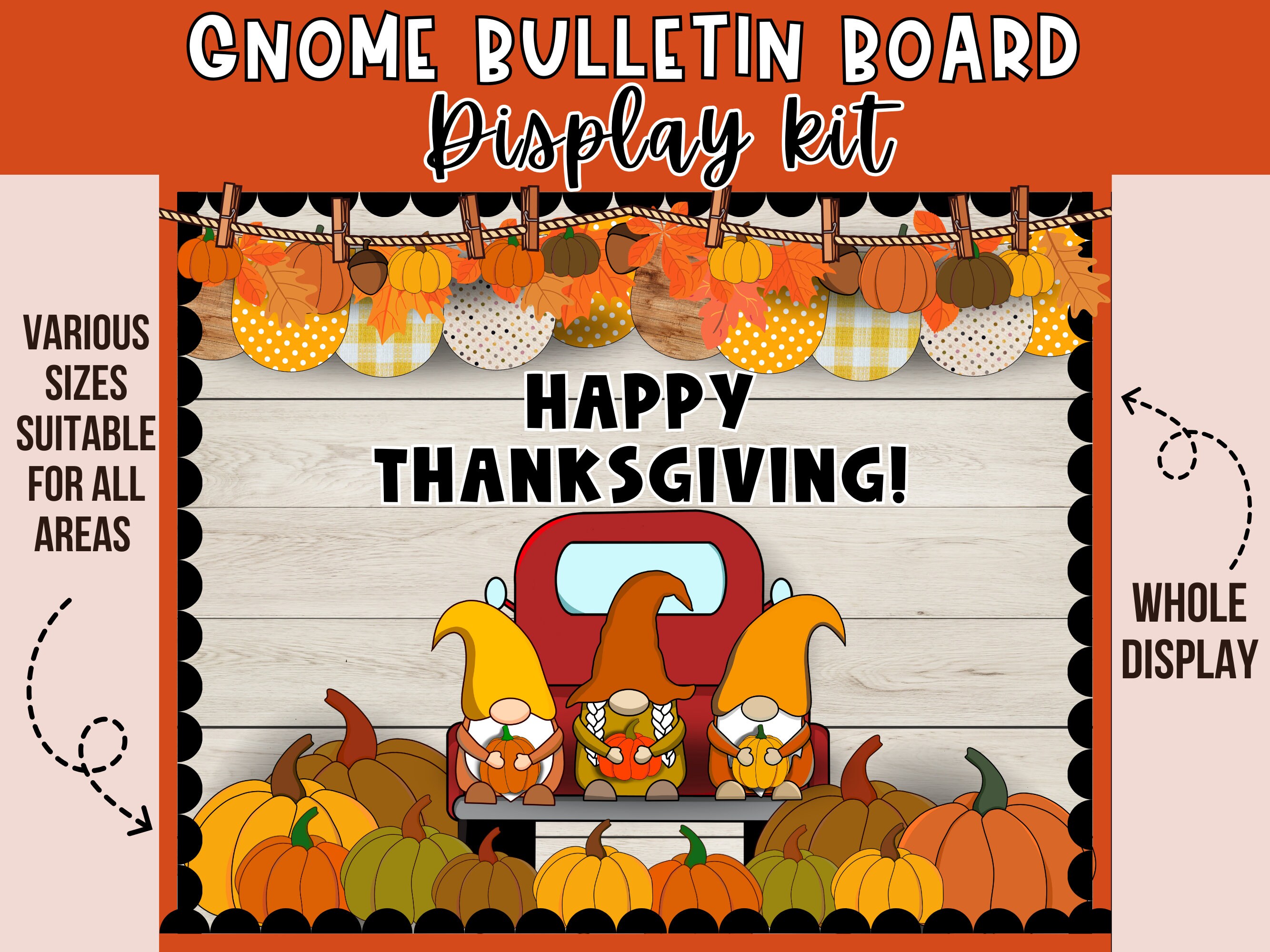 Thanksgiving Bulletin Board Kit | Gnome Decor for Thanksgiving ...