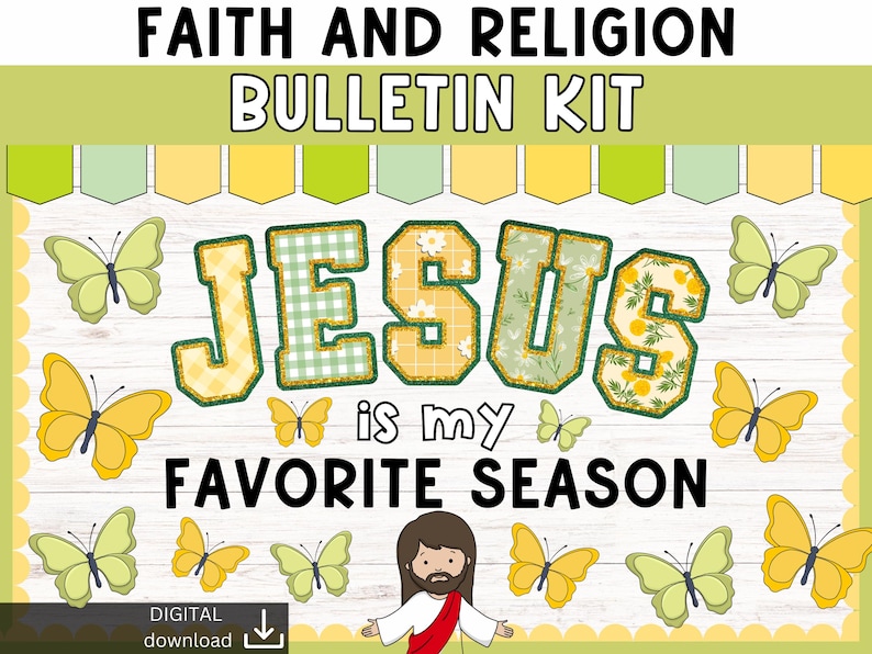 Jesus Butterfly Bulletin Board Kit: Christian Classroom Decor (digital ...