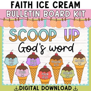 Faith Ice Cream Bulletin Board Kit: Scripture Classroom Decor (digital ...
