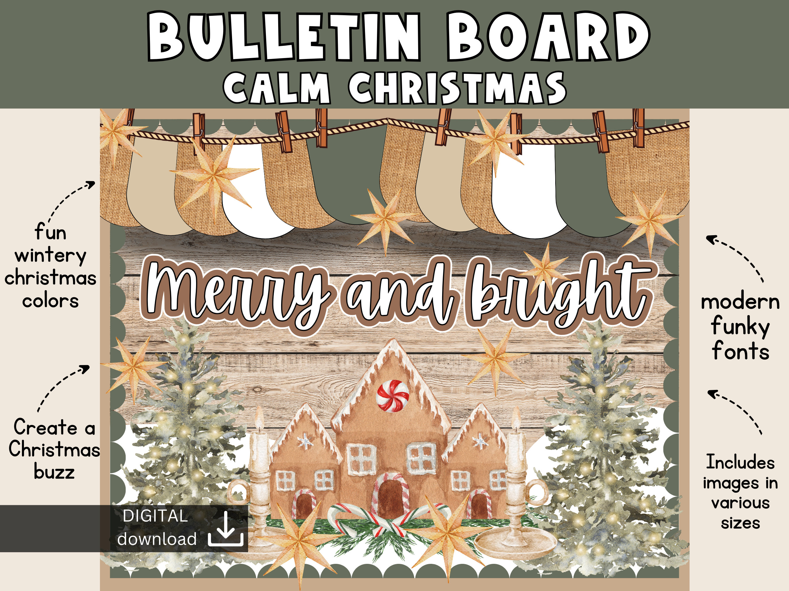 Modern Christmas Classroom Decor Printable Boho Bulletin Board Decor ...