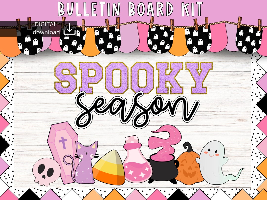 Spooky Season Bulletin Board | Cute Halloween Bulletin Board | Pastel ...