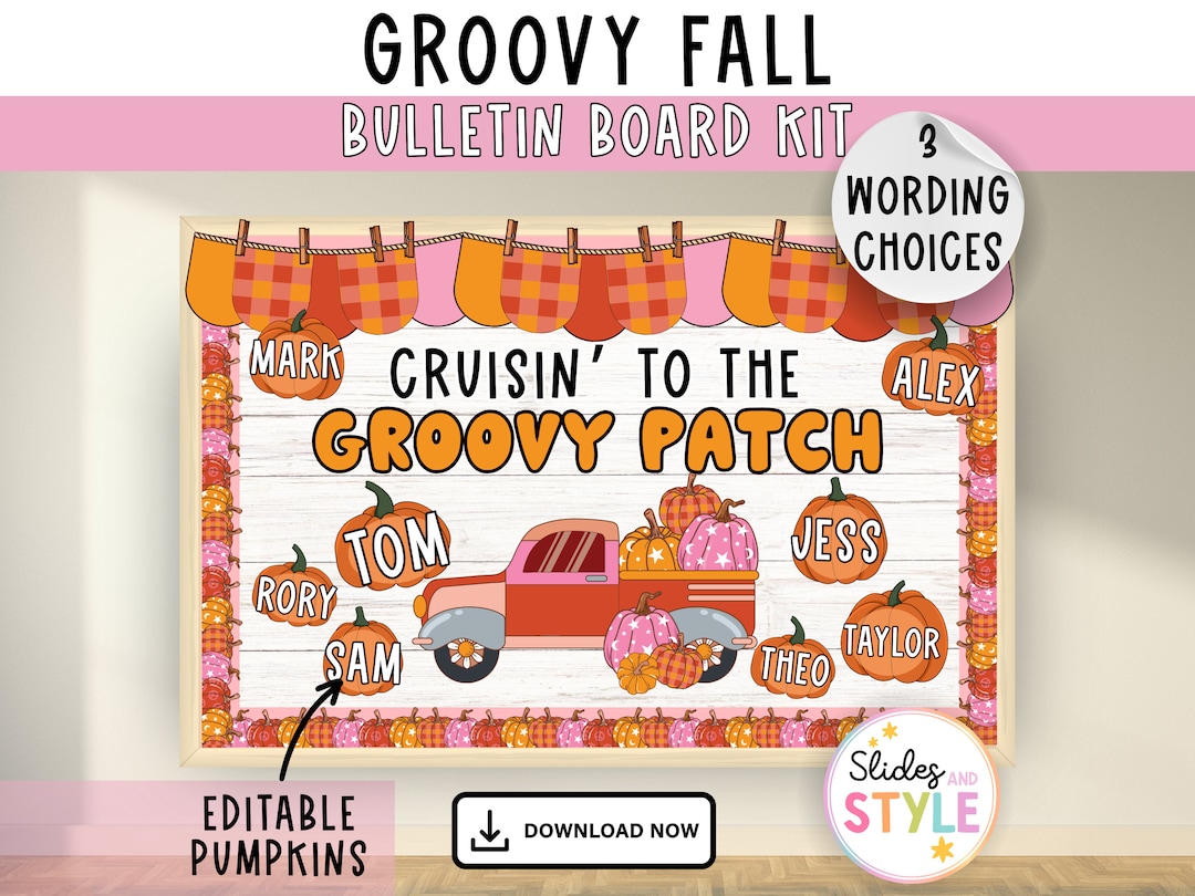 Groovy Fall Bulletin Board Kit | Retro Pumpkin Bulletin Board | Groovy ...