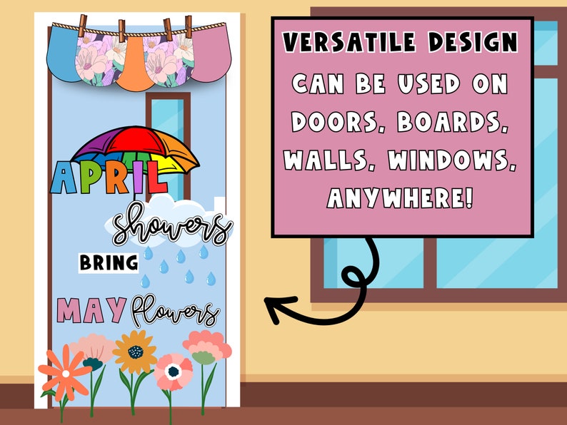 April Showers Bulletin Board | May Flowers Door Decoration | Pastel ...