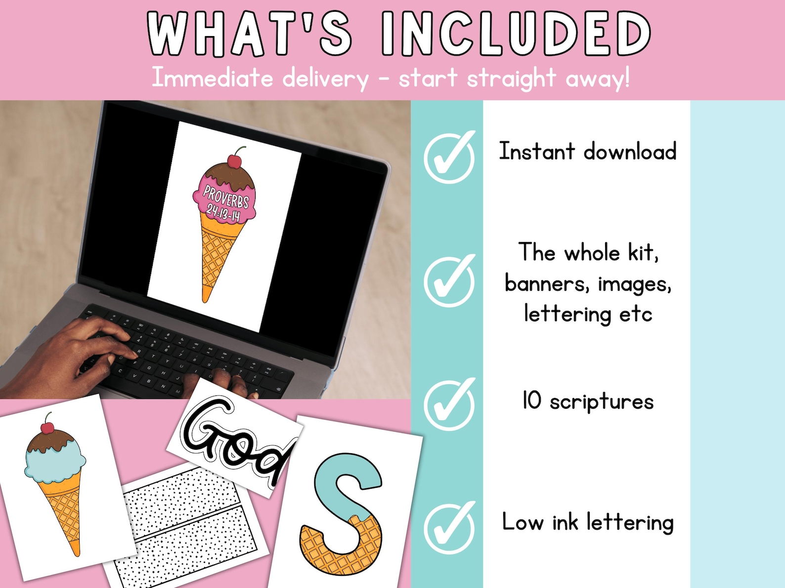 Faith Ice Cream Bulletin Board Kit: Scripture Classroom Decor (digital ...