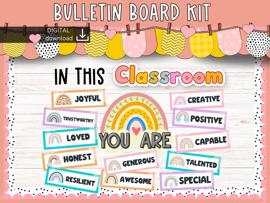 Positive Affirmation Bulletin Board Kit: Rainbow Classroom Decor ...