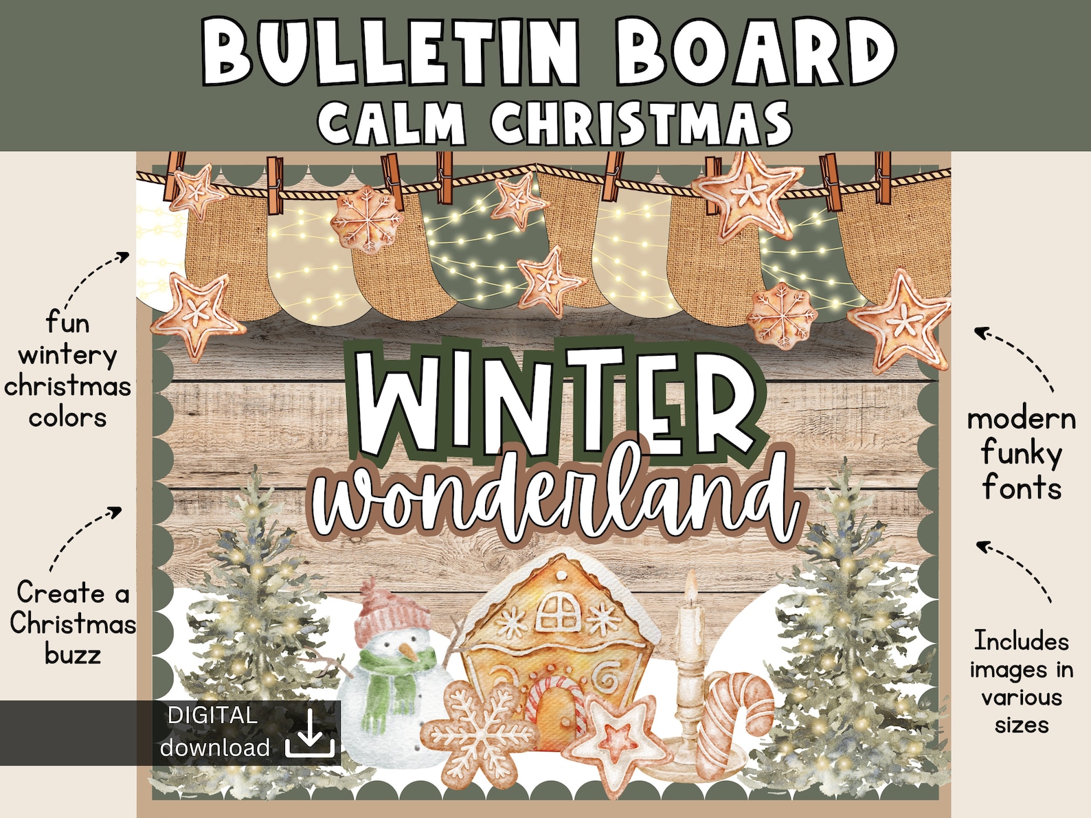 Modern Christmas Classroom Decor Printable Boho Bulletin Board Decor ...