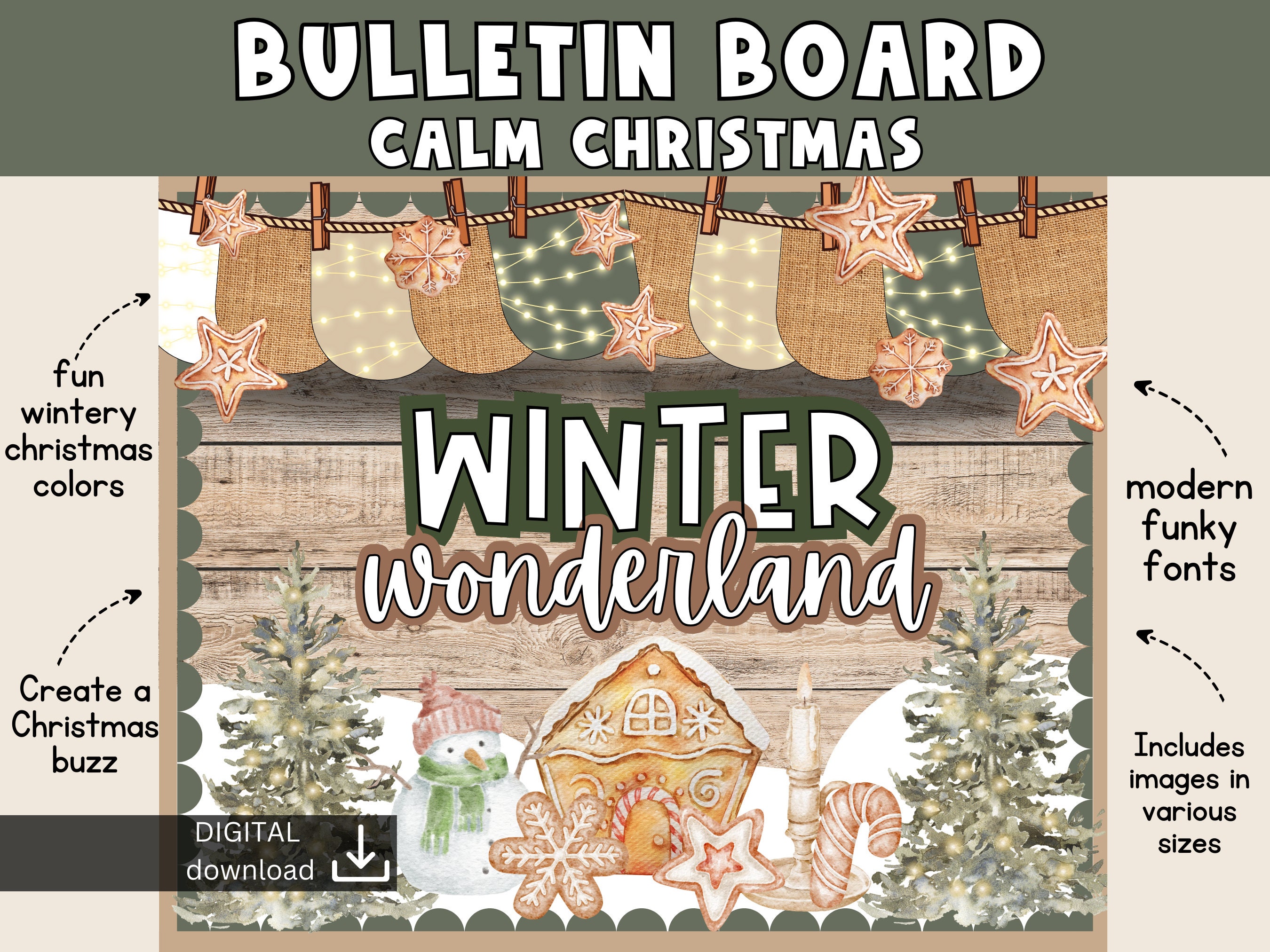 Modern Christmas Classroom Decor Printable Boho Bulletin Board Decor ...