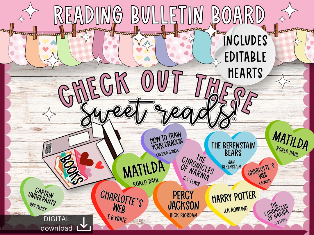 Library Valentine Bulletin Board | Love Hearts Bulletin Kit | Reading ...