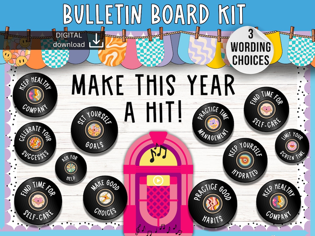Welcome Back Bulletin Board | Music Retro Bulletin Board | New Year ...