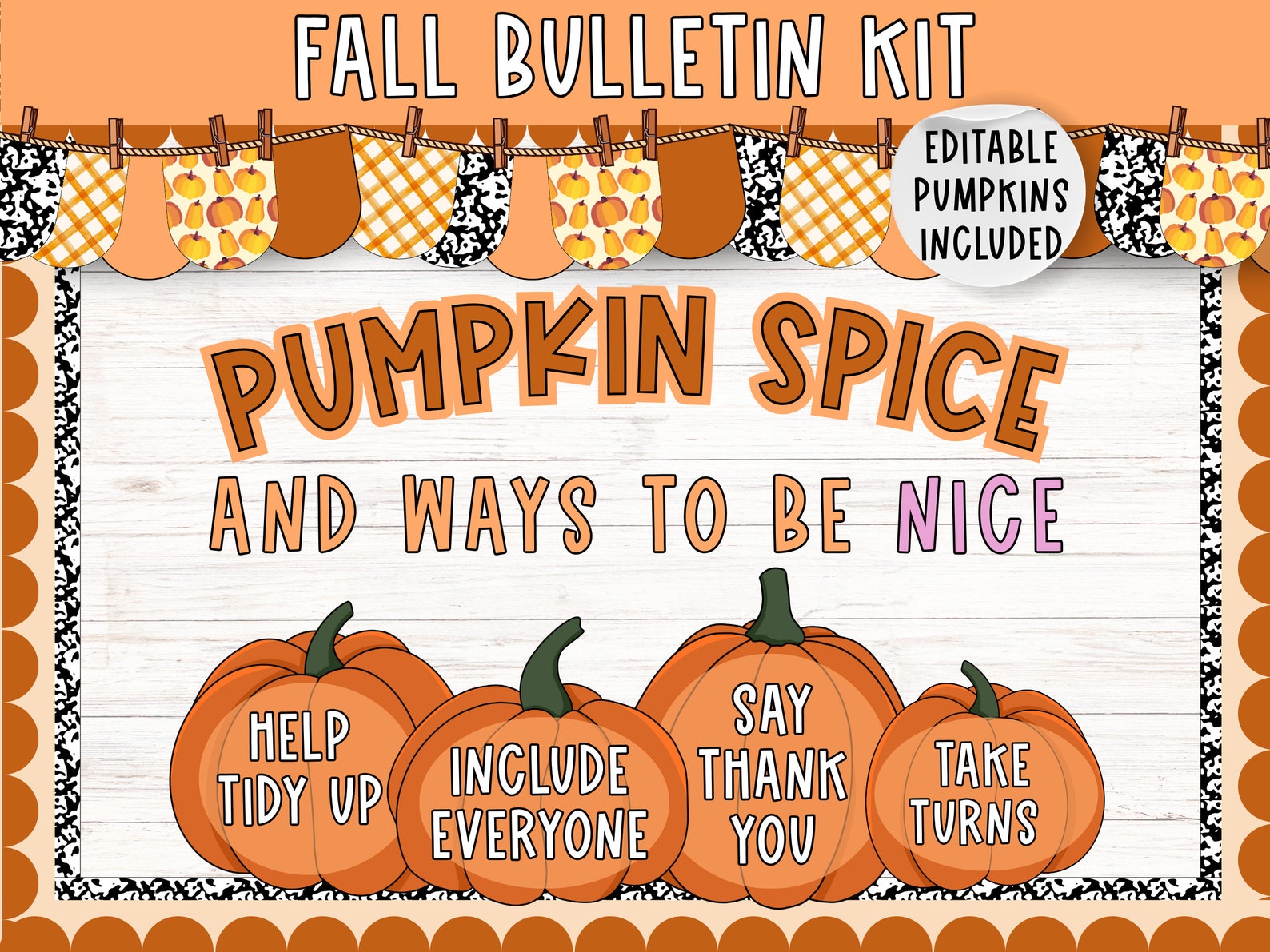 Pumpkin Spice Bulletin Board Kit | Fall Bulletin Board | Kindness ...