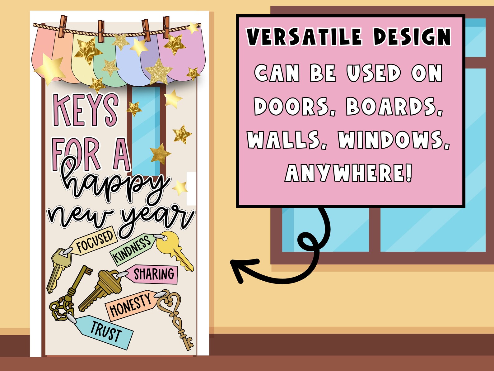 New Year Bulletin Board | Pastel Bulletin Board | Editable Bulletin ...