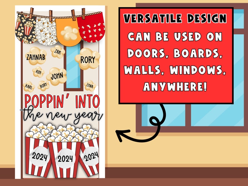 New Year Bulletin Board | Popcorn Bulletin Board | New Year Classroom ...