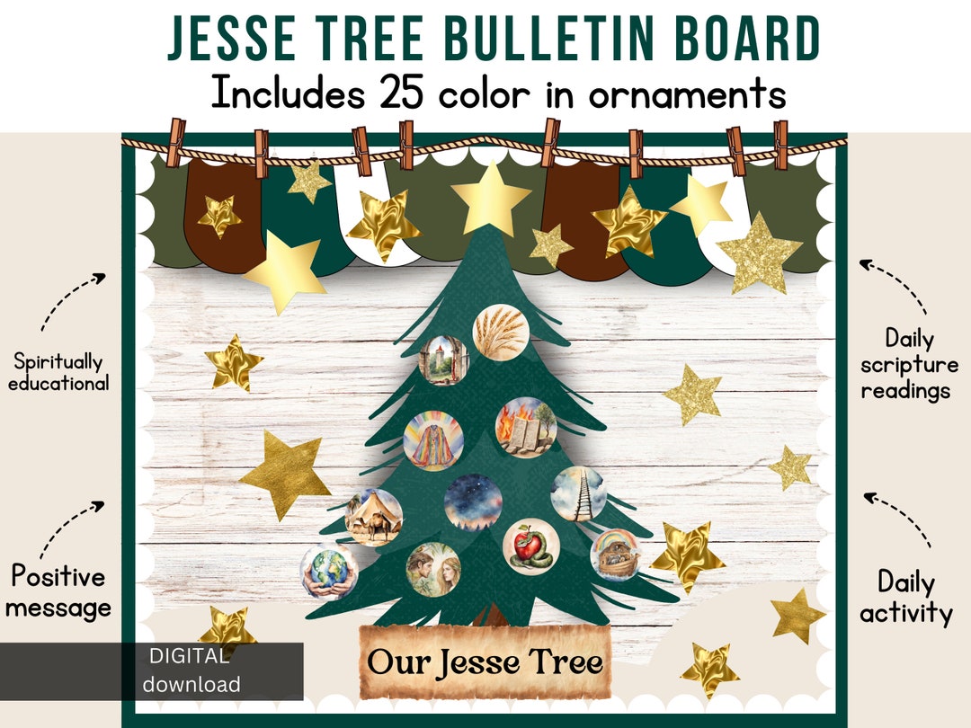 Christian Verse Bulletin Board Kit | Jesse Tree Ornaments for Classroom ...
