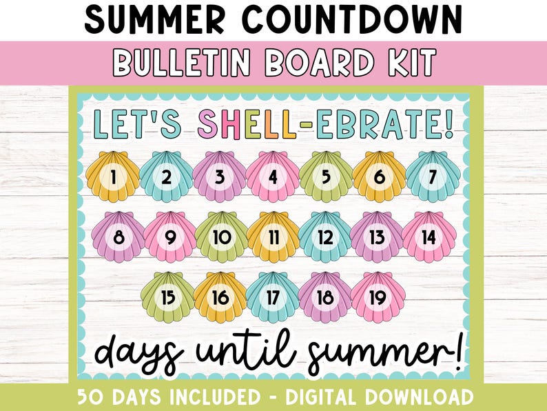 Summer Countdown Bulletin Board Kit: Seashell Decor (digital Download ...