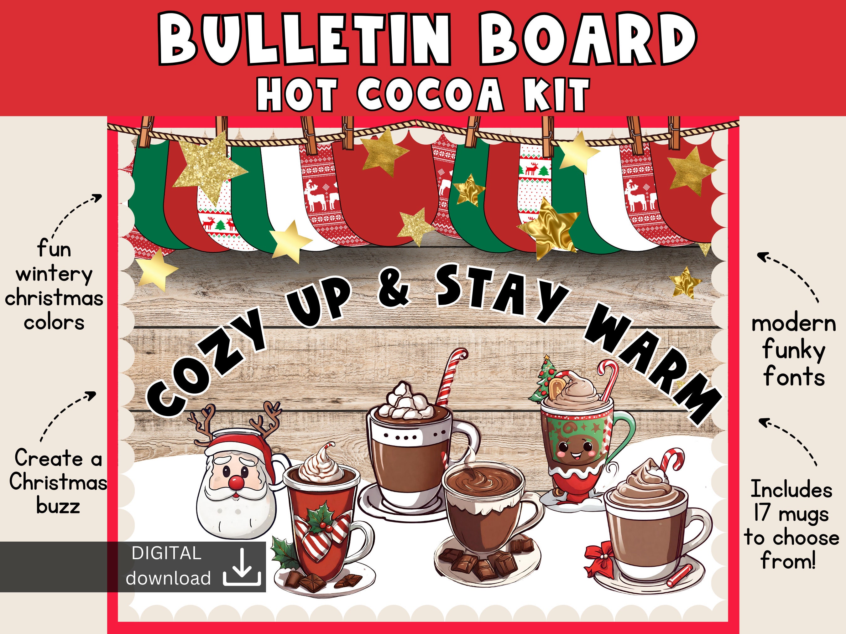 Hot Cocoa Bulletin Board | Christmas Mugs Bulletin Board Decor ...