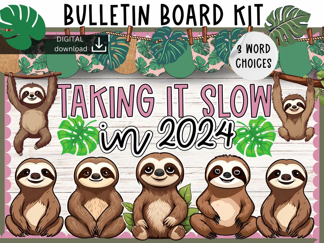 New Year Bulletin Board | January Classroom Decor | Sloth Bulletin ...