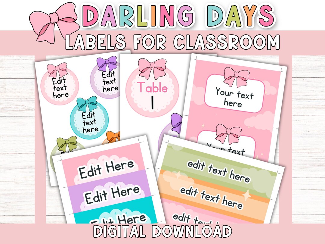 Pastel Bow Classroom Labels: Editable Teacher Organization (canva ...