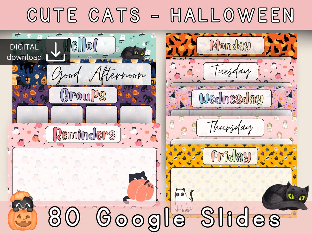 Halloween Cats Google Slides Template Cute Cats Classroom - Etsy